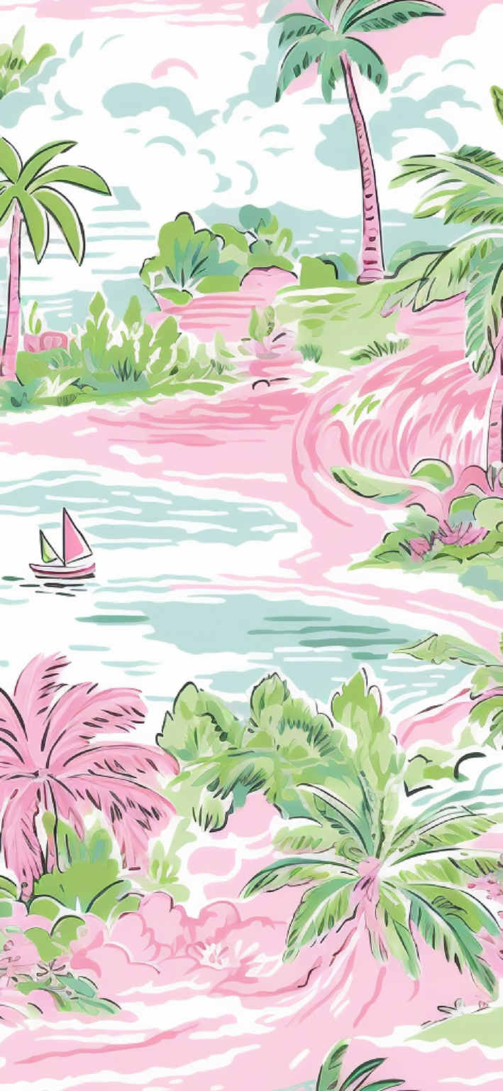 Preppy Tropical Beach House Patterns Mobile Wallpaper - Amberblue Media