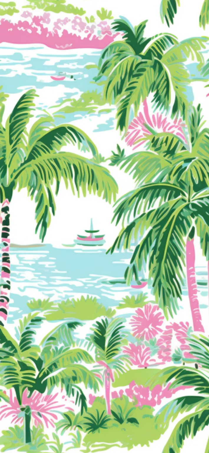 Preppy Tropical Beach House Patterns Mobile Wallpaper - Amberblue Media