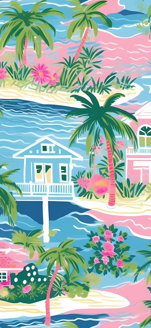 Preppy Tropical Beach House Patterns Mobile Wallpaper - Amberblue Media