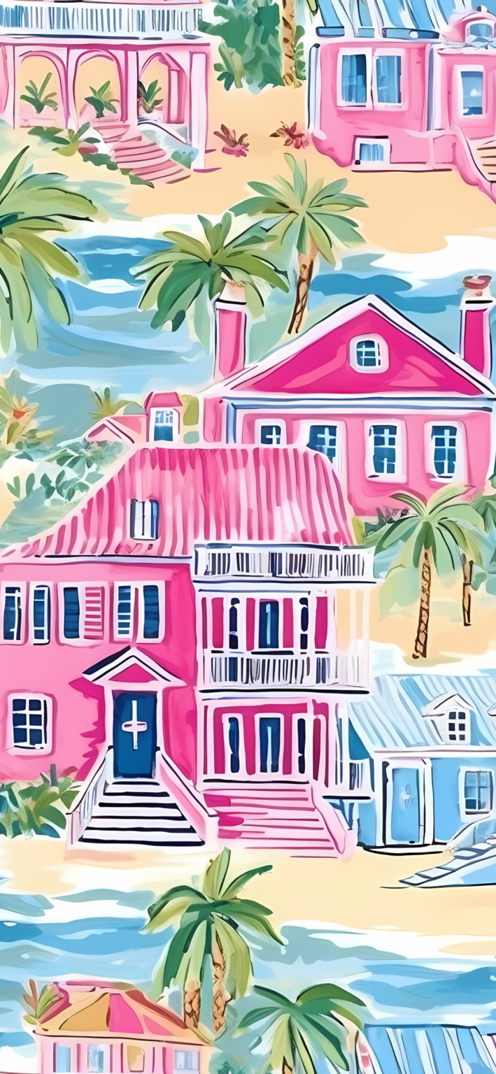 Preppy Tropical Beach House Patterns Mobile Wallpaper - Amberblue Media